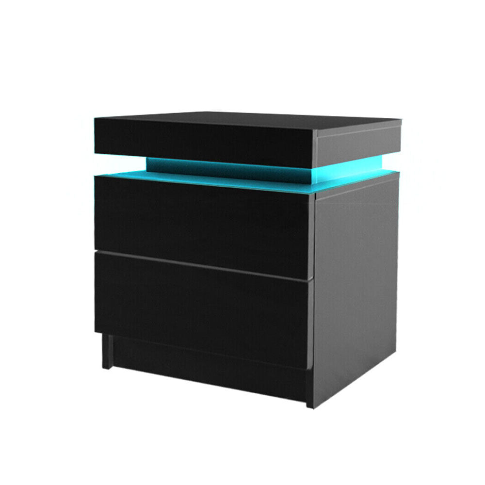 Buy Beside Tables Side Table 2 Drawers RGB LED High Gloss Nightstand ...