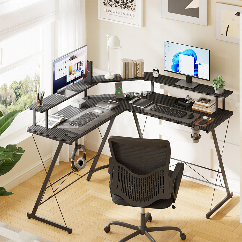 Buy Gaming Desk L Shaped Desk,Corner Desk Metal Frame Desk with LED ...