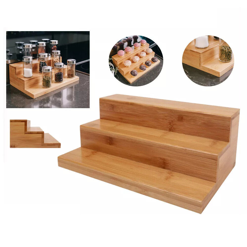 Buy Kitchen Shelf Rack 3 Tier Bamboo Spice Jar Organiser Display Tray ...