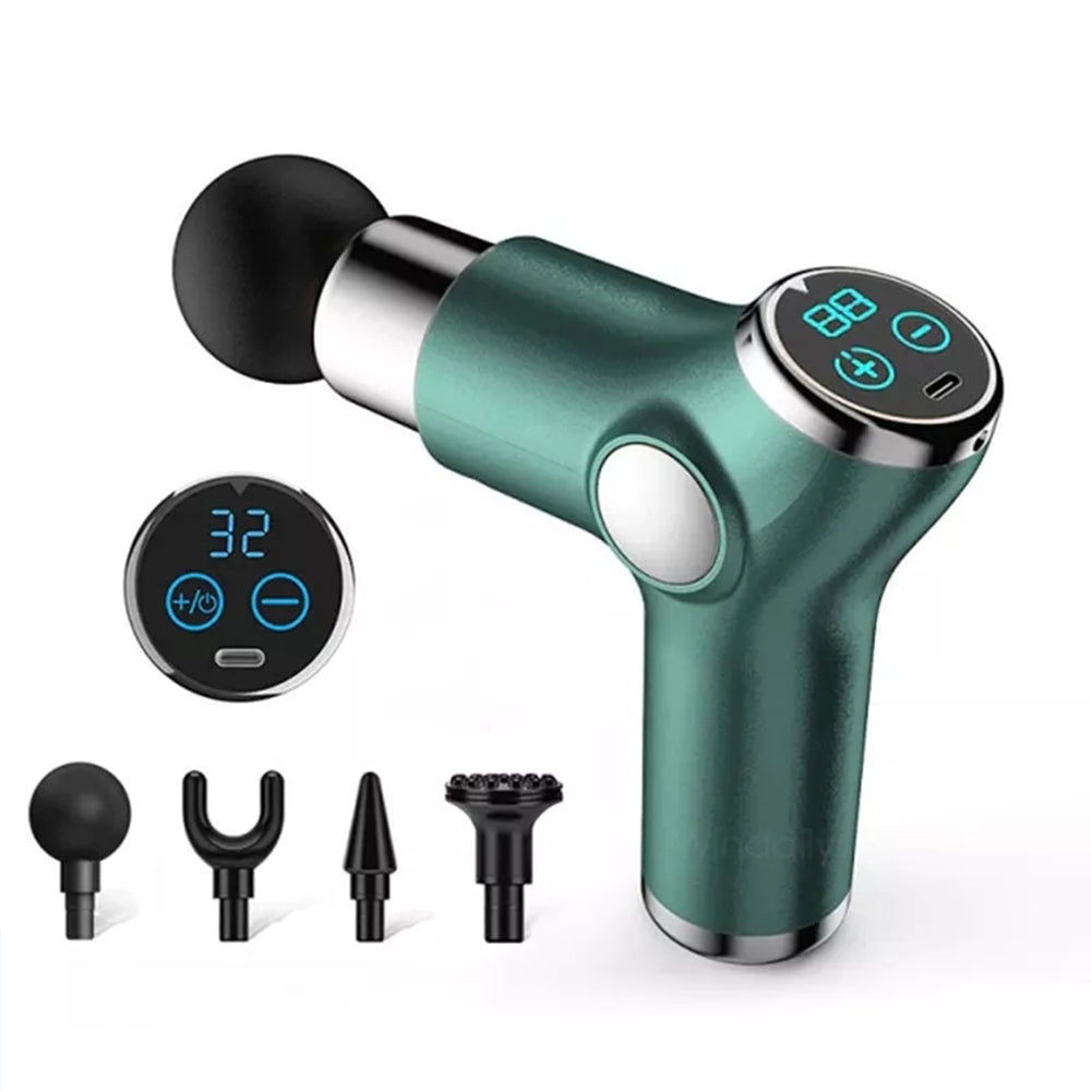 Buy POWERFUL LCD 4 Heads Massage Gun Percussion Vibration Muscle Therapy Deep Tissue Green ...