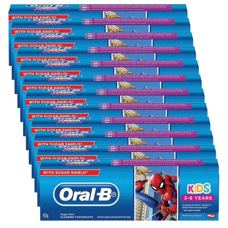 Buy 12 Pack Oral-B Kids Spiderman Mild Fruity Flavour 3-6 Years Toothpaste 92g - MyDeal