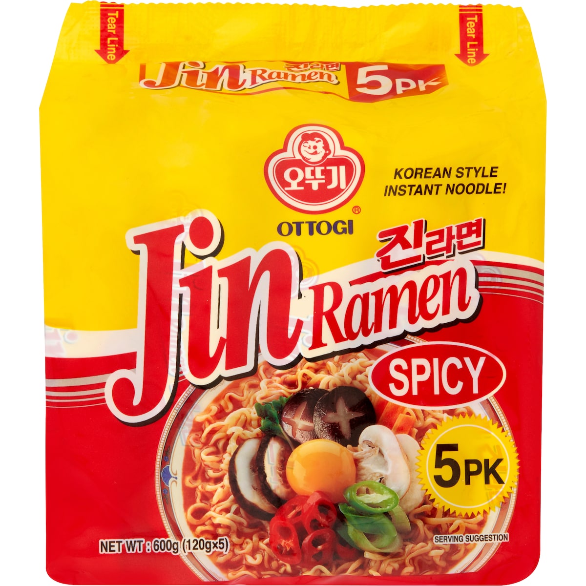 Buy Ottogi Noodles Jin Ramen Spicy 5pk 120g x5 Pack - MyDeal Australia