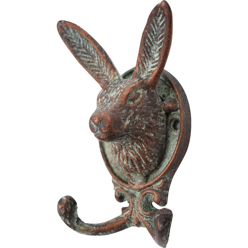 Buy Rabbit Head Cast Iron Wall 2 Hooks Handcrafted Verdigris - MyDeal