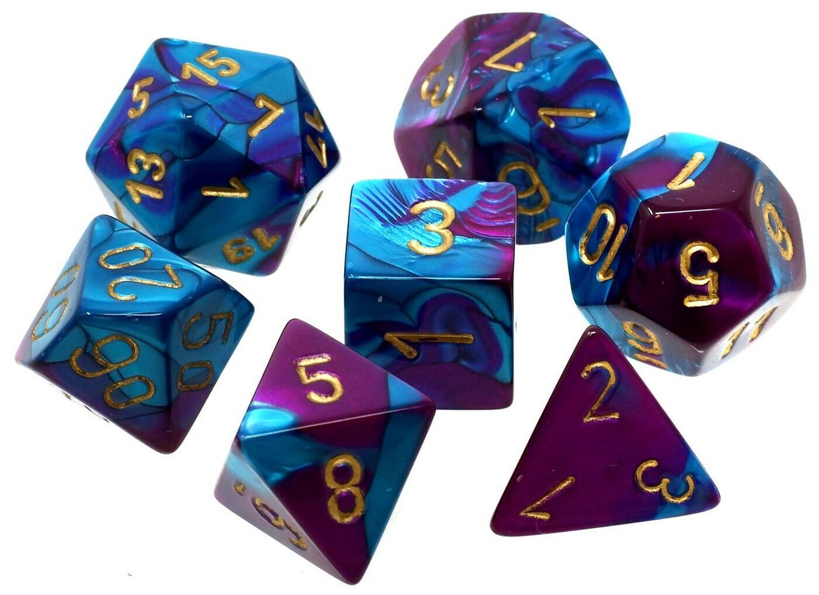 Buy Polyhedral Dice - 7D Gemini Purple-Teal/Gold Set - MyDeal Australia