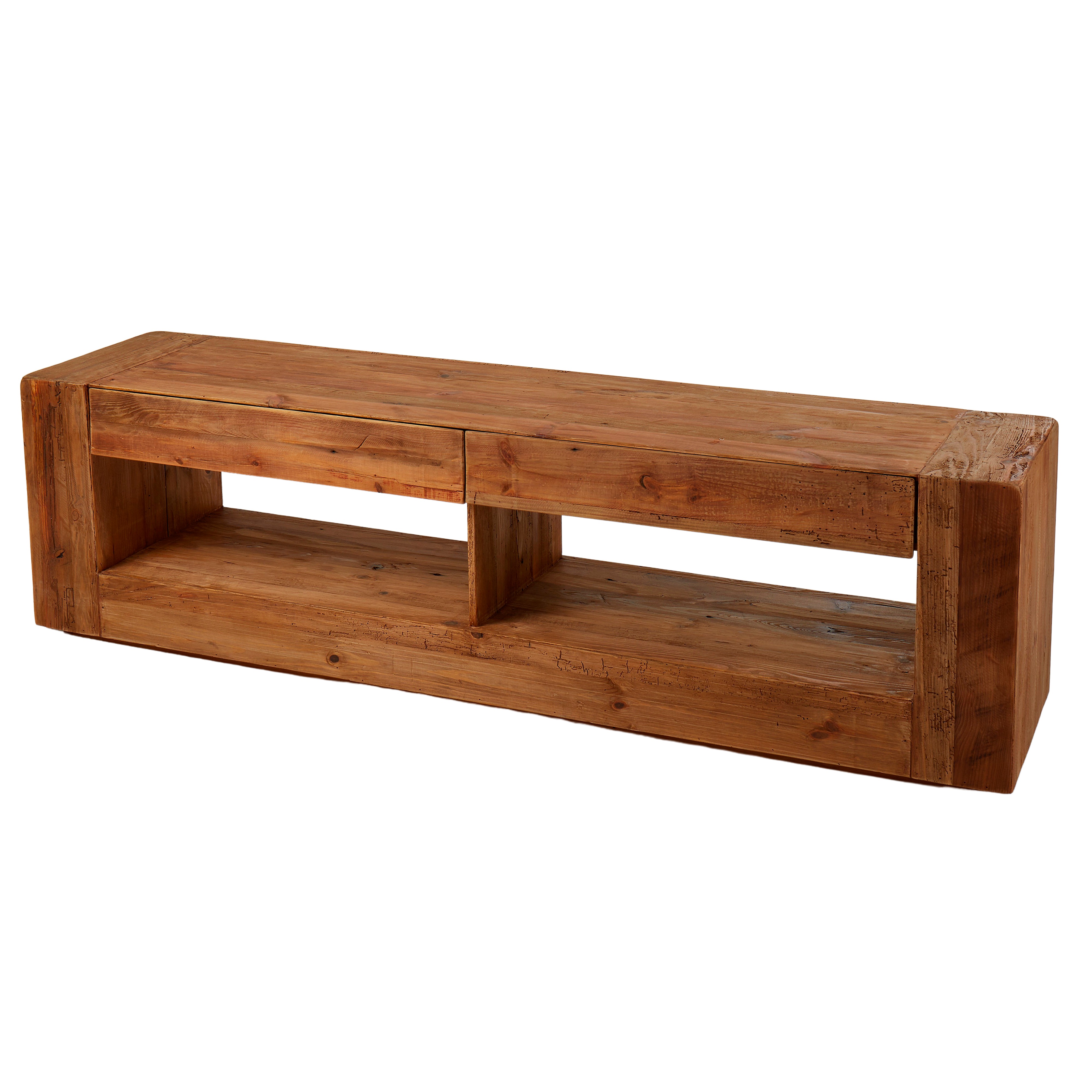 Buy Amalfi Reclaimed Pine Wood Entertainment Unit Natural 210x48x60cm ...