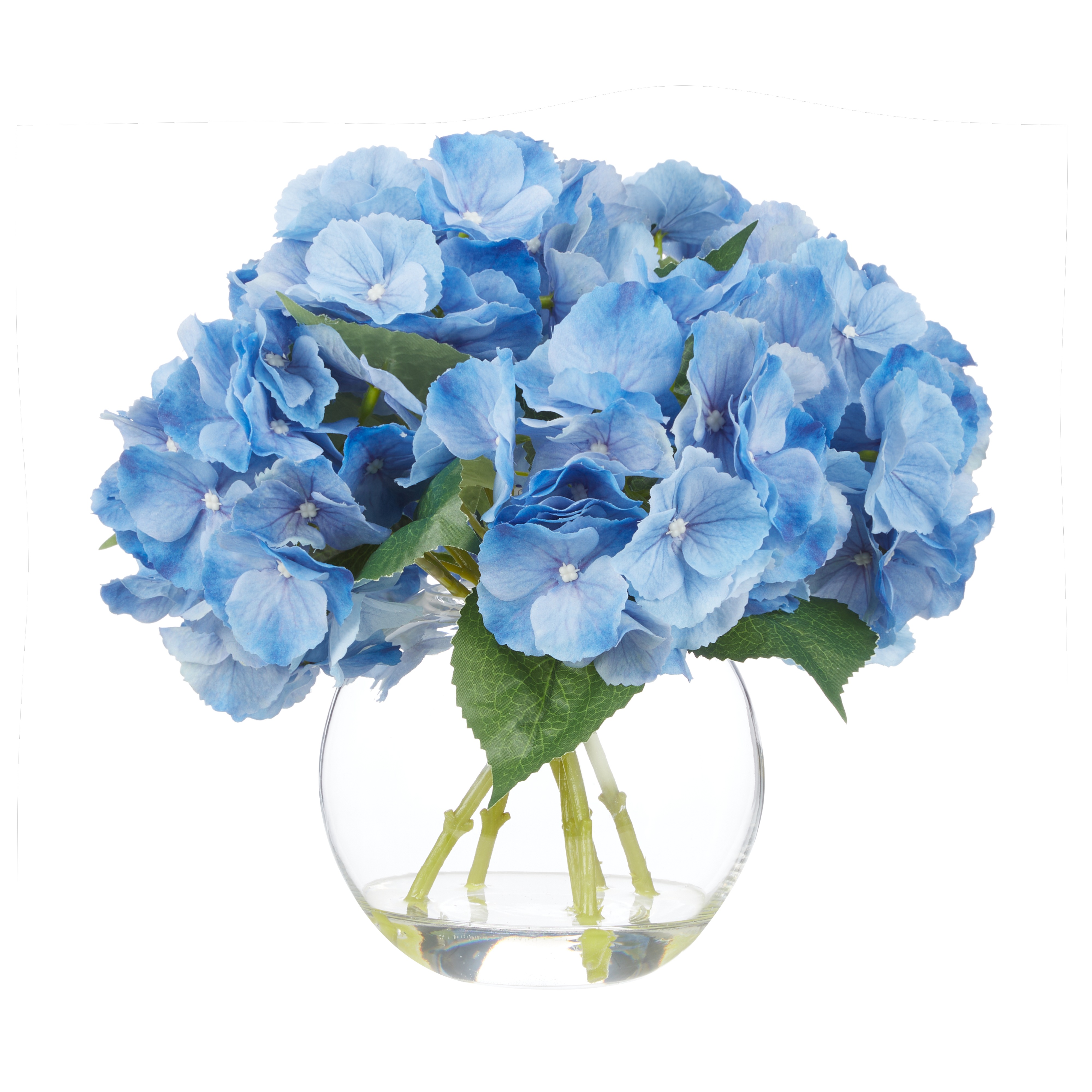 Buy Rogue Artificial Blue Hydrangea Flowers in Phoebe Glass Vase Home ...