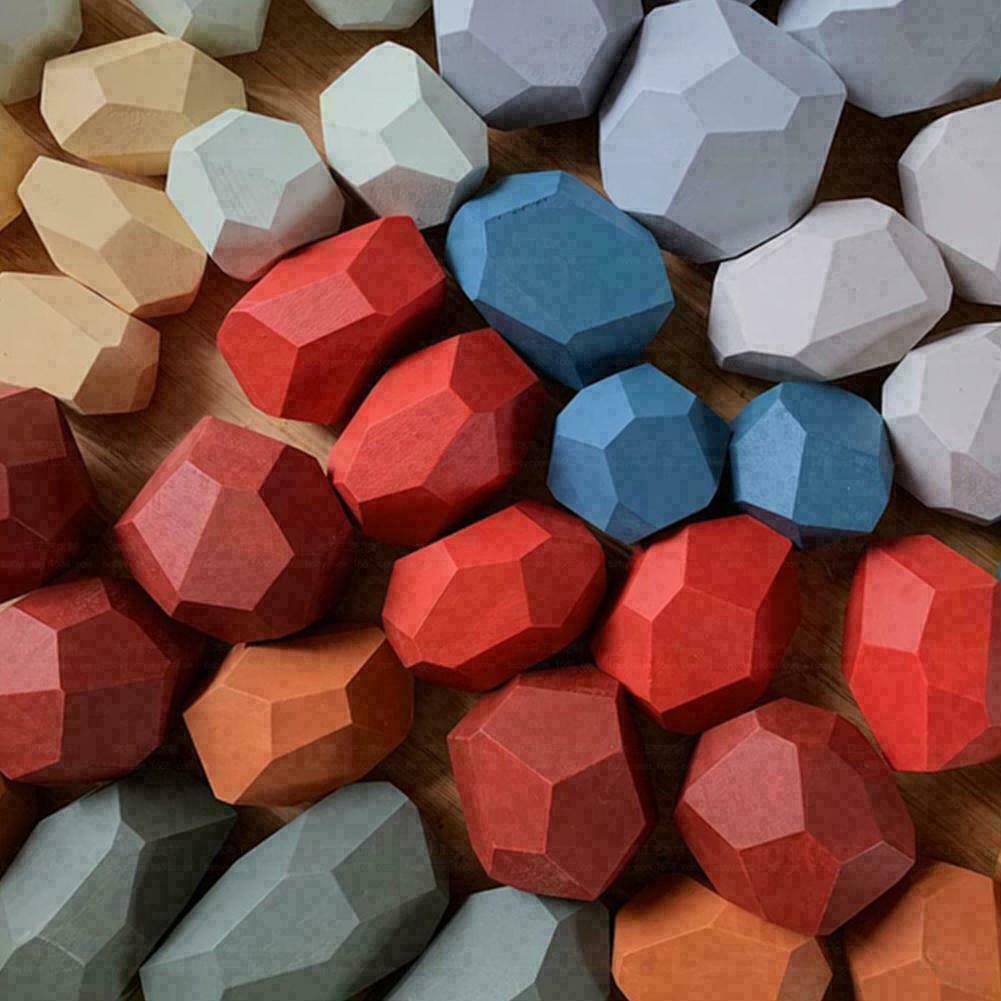 Buy 16pcs Colored Wooden Stacking Balancing Stone Building Blocks Toy ...