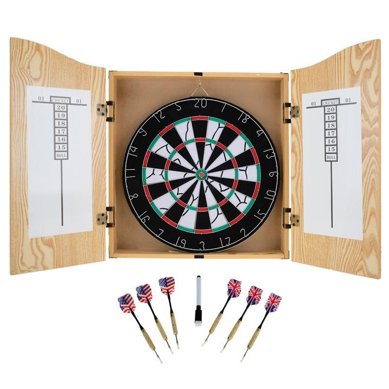 Buy 17" Deluxe Dart Board Set in Wooden Cabinet : 6x Darts, 1x Marker ...