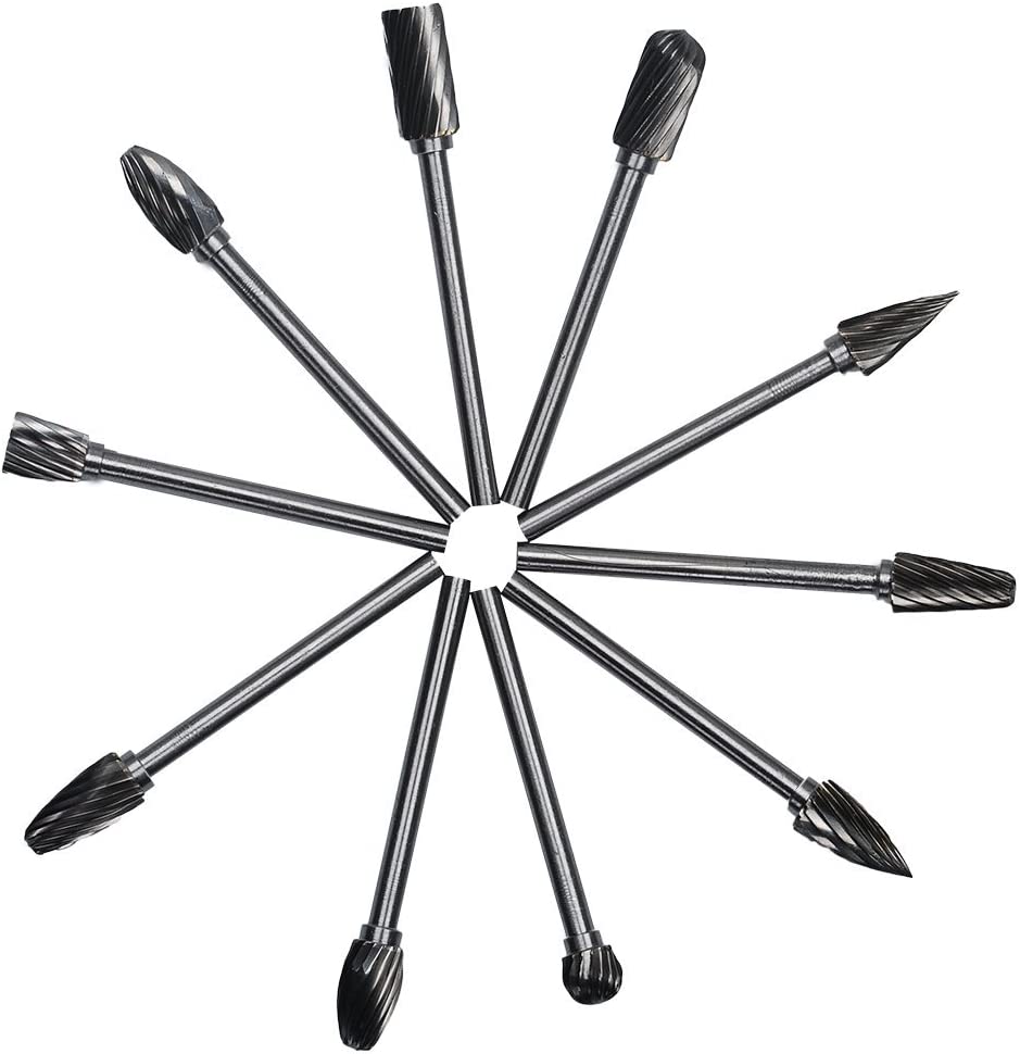 Buy Carbide rotary files set 10 pcs 1/8" shank helix single cut for ...