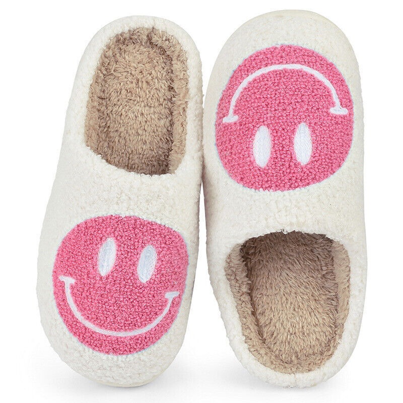 Buy Smiley Face Slippers Fleece Shearling Furry Hippie Unisex Size 41 ...