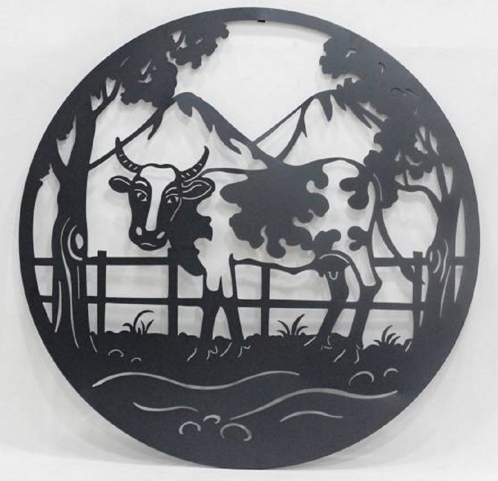 Buy Cow Round Metal Wall Art Hanging Screen Sign Outdoor Indoor 98cm ...