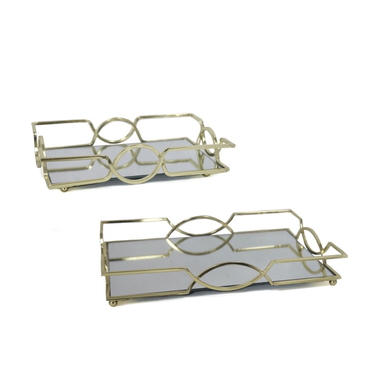 Buy Set 2 Rectangle Gold Mirror Tray 31x5cm - MyDeal