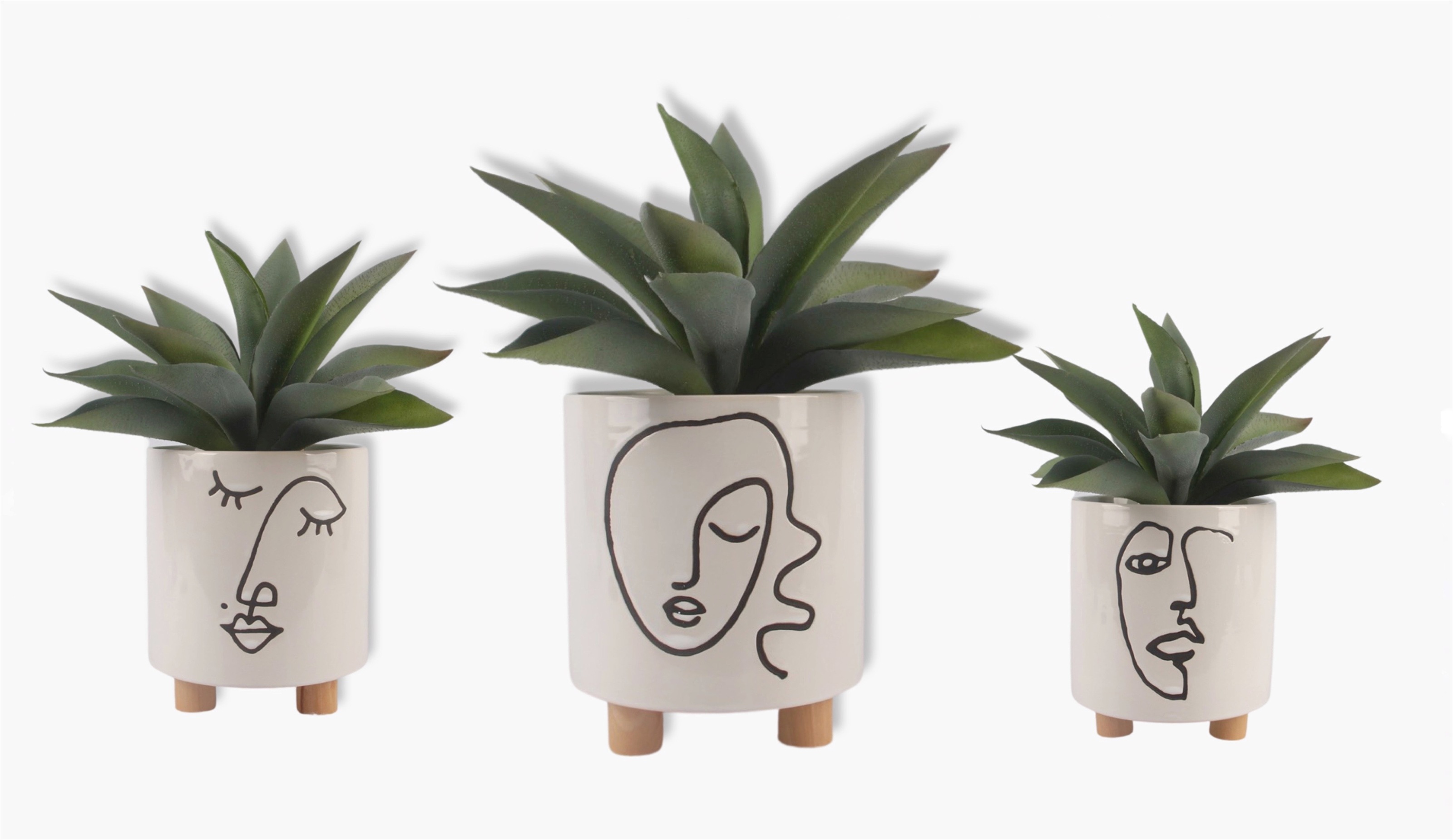 Buy Set 3 Abstract Face Ceramic Pot Planter Assorted 15x16cm - MyDeal ...