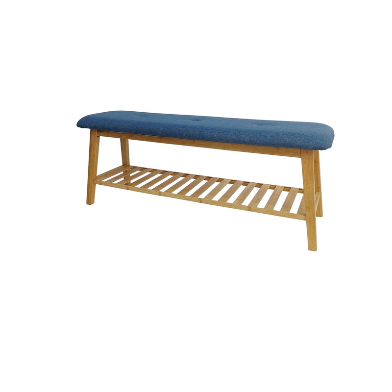 Buy Bamboo Shoe Rack Bench Seat Storage with Blue Cushion - 1200mm - MyDeal