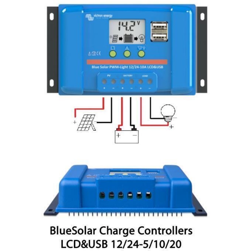 Buy Victron 12/24V 5A BlueSolar PWM-LCD & USB Solar Charge Controller - MyDeal