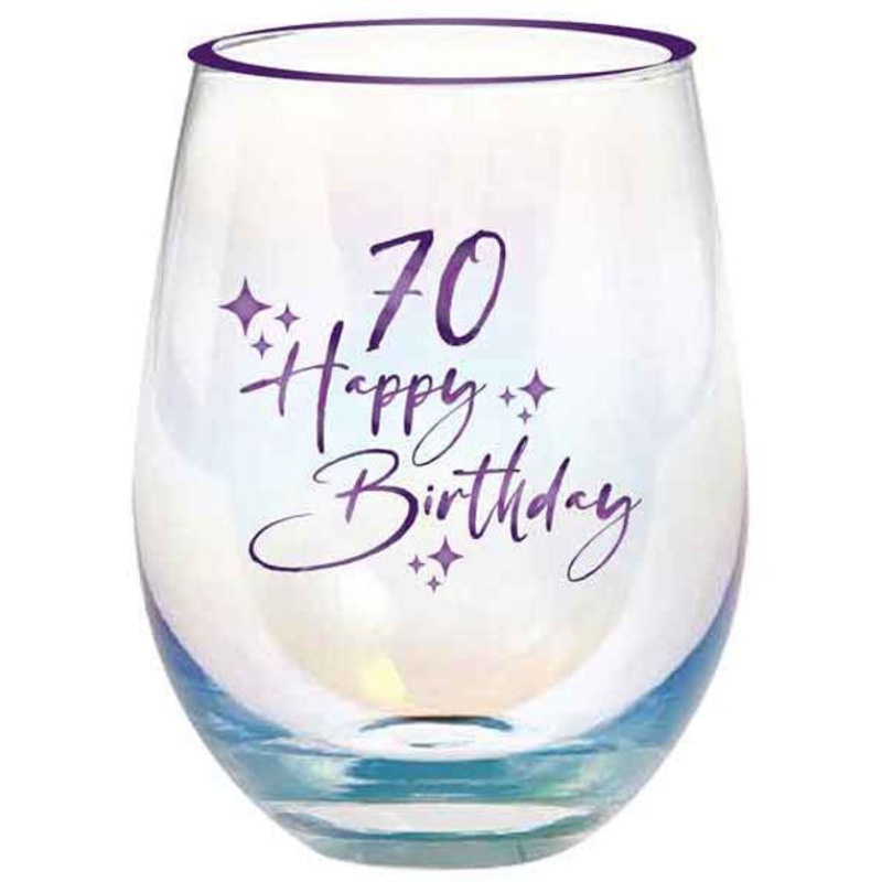 Buy Happy Birthday 70th Purple Foil Stemless Wine Glass Mydeal