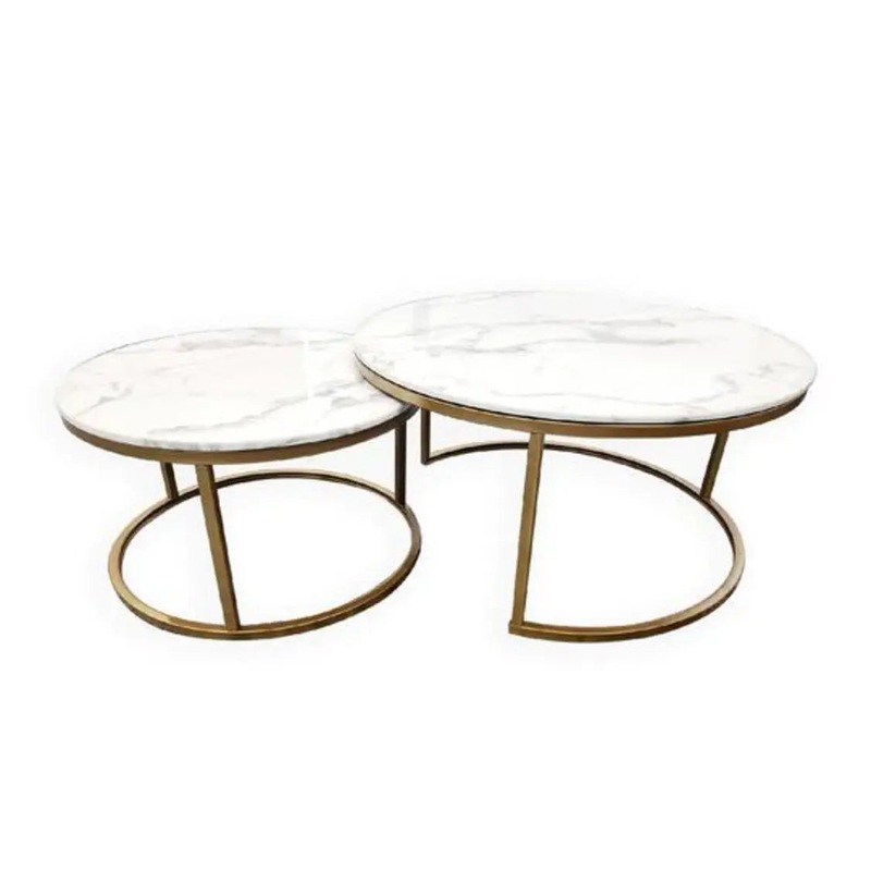 Buy Nested REAL Marble Coffee Table Champagne Gold- 60/45cm set of 2 ...
