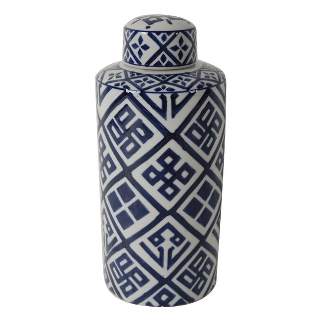 Buy Valora Blue and White Cylinder Vase/Jar - Decorative - MyDeal Australia
