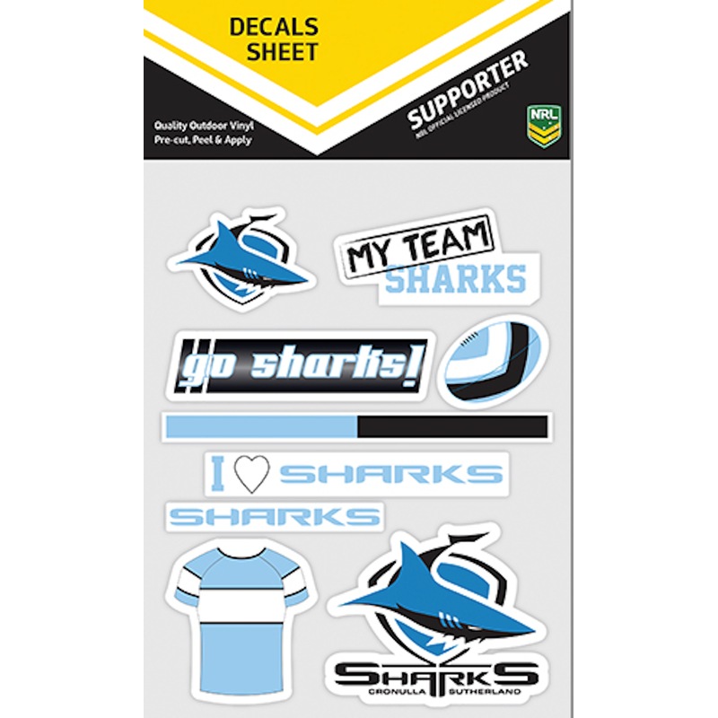 Buy Cronulla Sharks NRL Mixed Logo Car Decals * 9 per sheet - MyDeal