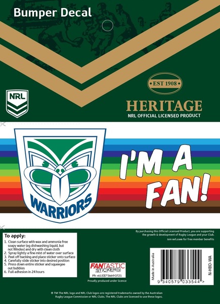 Buy New Zealand Warriors NRL Heritage Bumper Sticker Decals - MyDeal ...