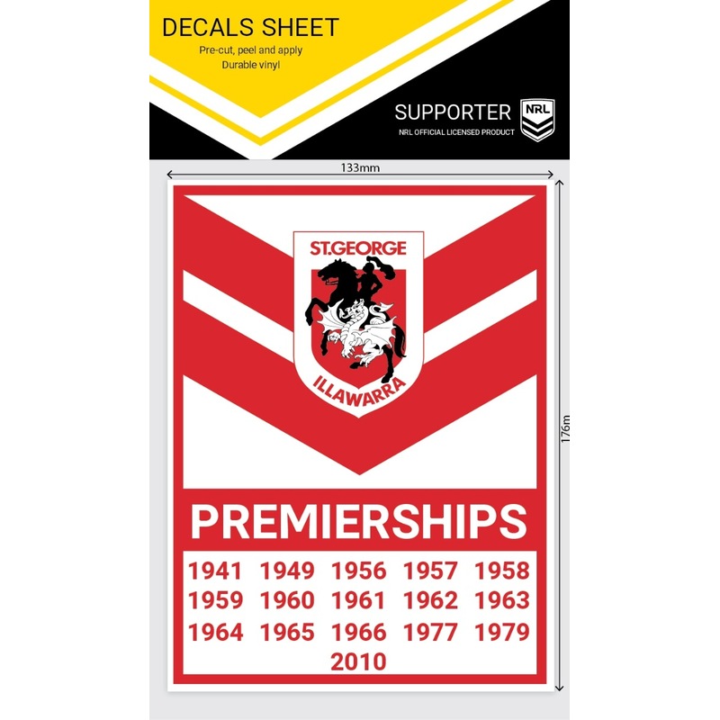 Buy St George Illawarra Dragon NRL Heritage Premiership Decal Sticker ...