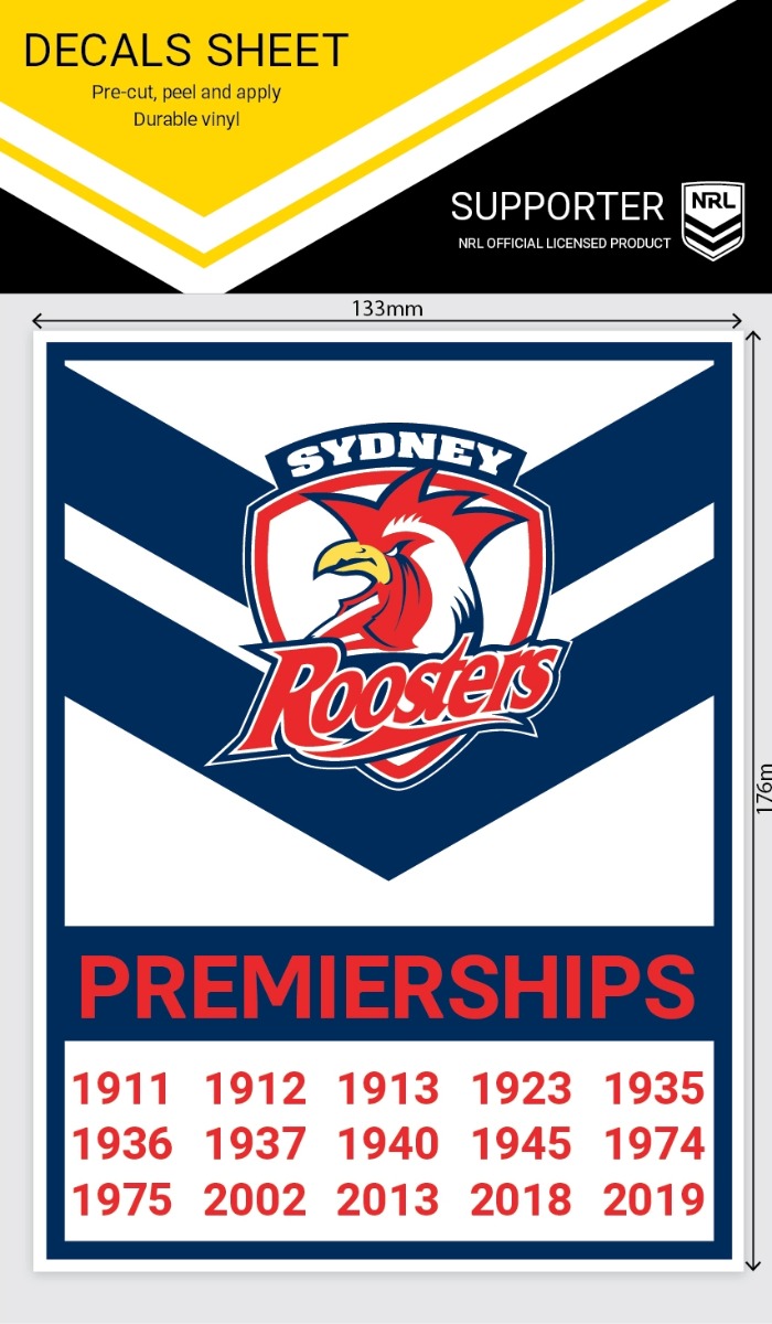 Buy Sydney Roosters NRL Heritage Premiership Decal Sticker - MyDeal ...