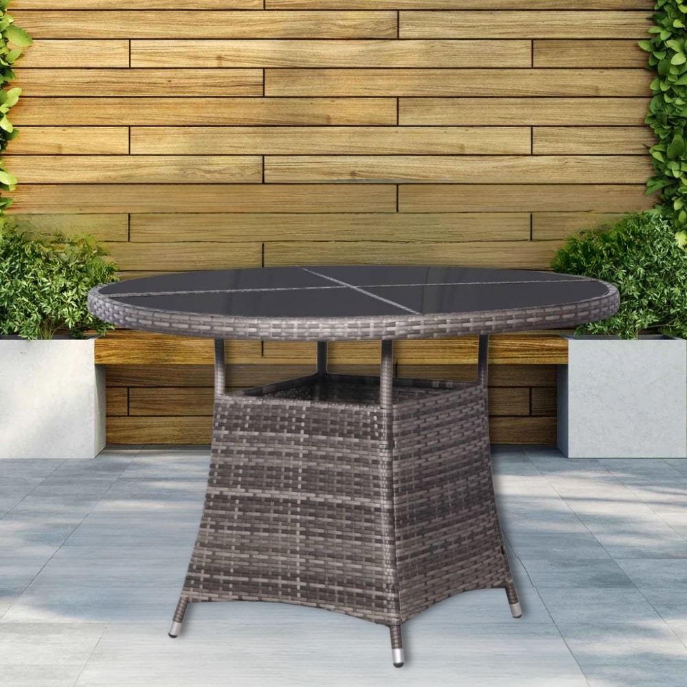 Buy Outdoor Dining Table Round Garden Patio Tables 110cm PE Rattan ...