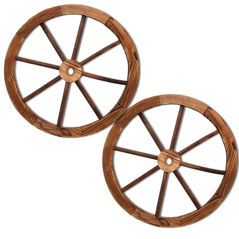 Buy X2 Large Wooden Wagon Wheel Timber Garden Outdoor Decor Wall ...
