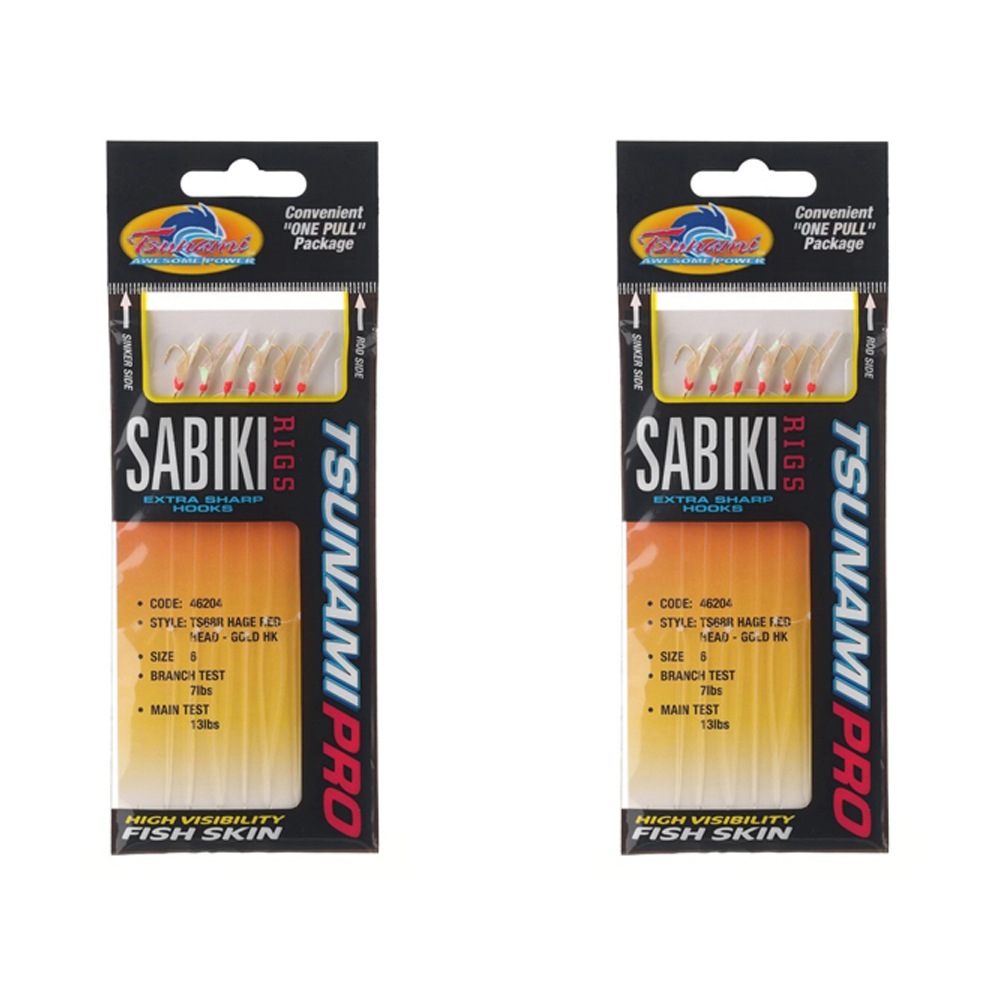 Buy 2x Tsunami 6 Gold Hook Sabiki Rig - TS68R Hage Red Head Flash and Beads Size 6 - MyDeal ...