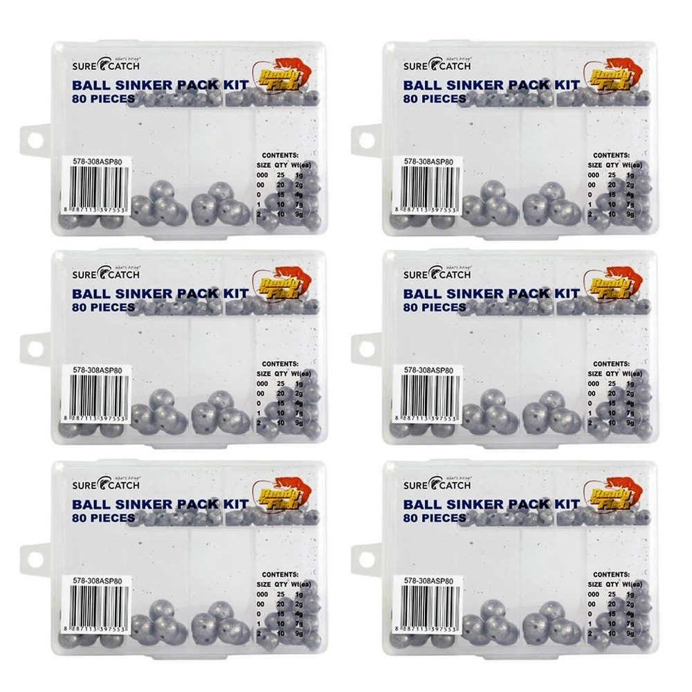 Buy 6x 80pc Surecatch Ball Sinkers in Tackle Box Assorted Ball Sinker ...