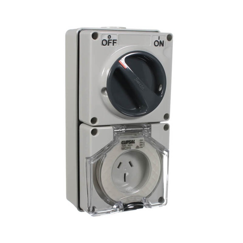 Buy Clipsal 56C310-GY - 3 Pin 10Amp Switched Socket Outlet IP66 - 56 ...
