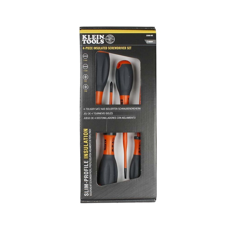 Klein Tools 32690 INS 4 Piece Ergonomic Grip Insulated Screwdriver Set Orange and Graphite