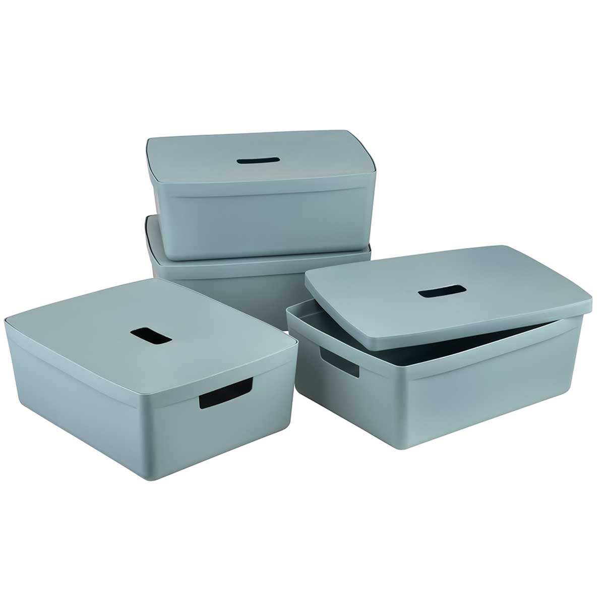 Buy Set of 4 19L Storage Box w Lids Modular Container - Blue - MyDeal Australia