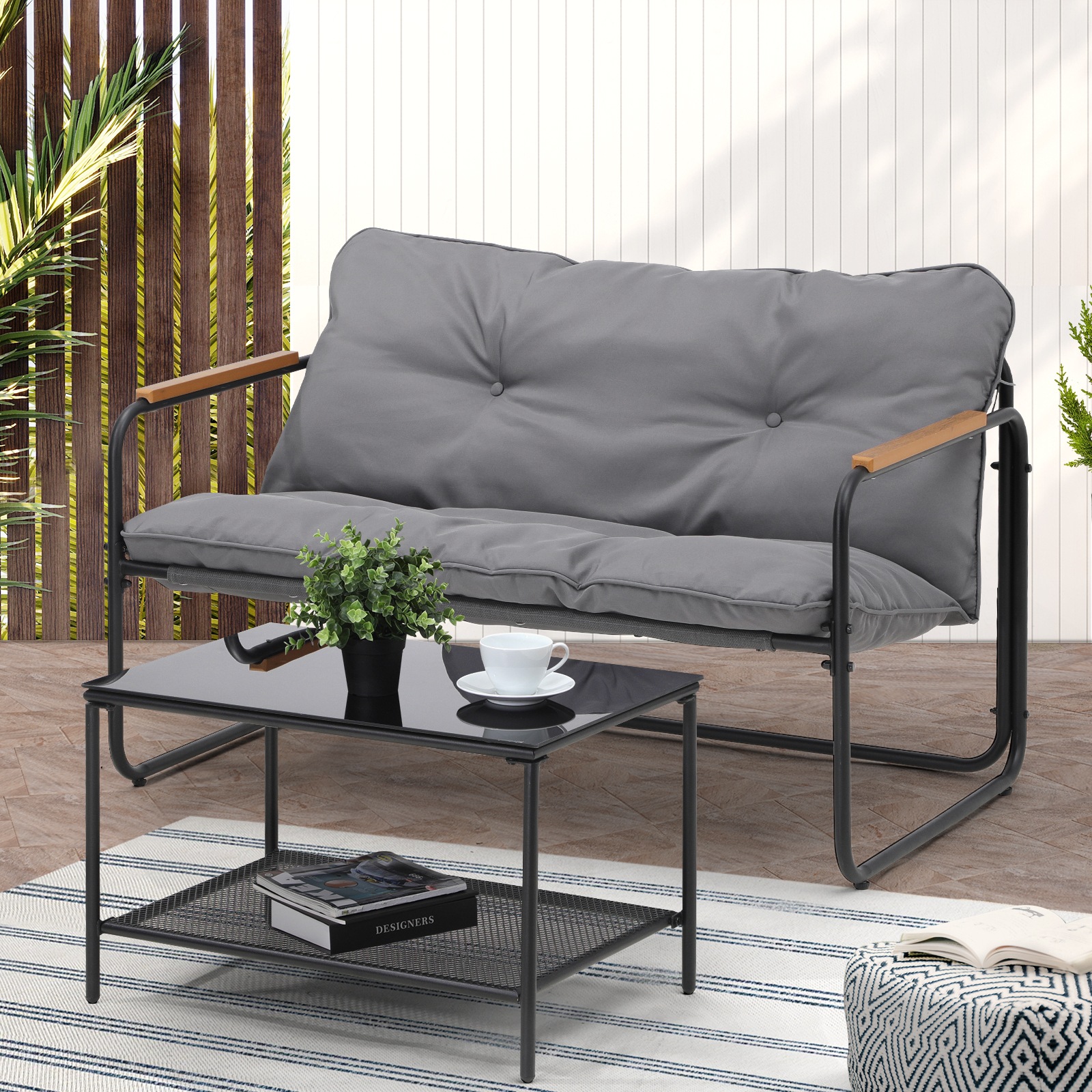 Buy Livsip 2 Seater Outdoor Sofa Set Garden Lounge Setting Patio ...