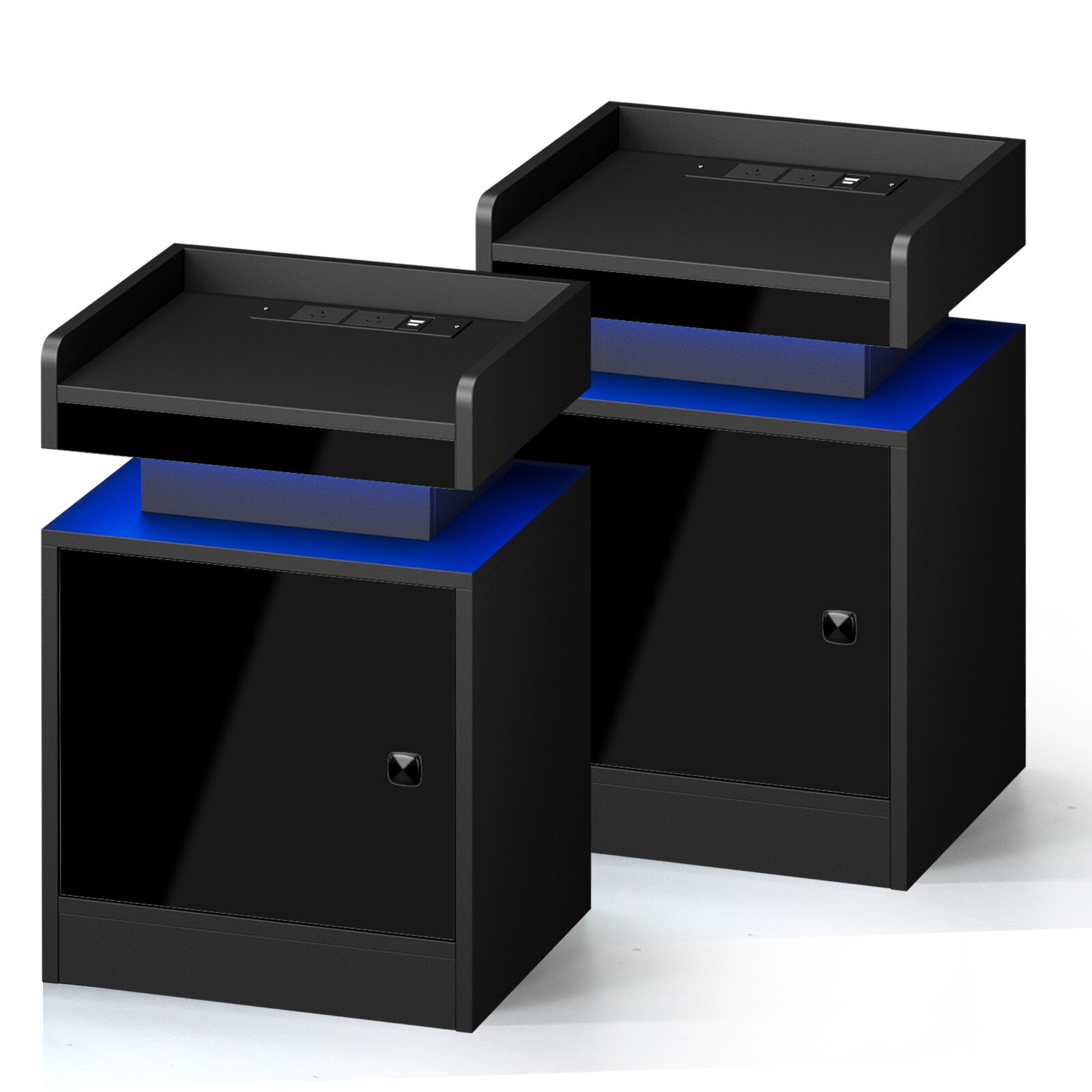 Buy Oikiture 2x Bedside Table LED Nightstand USB Charging Station Side ...