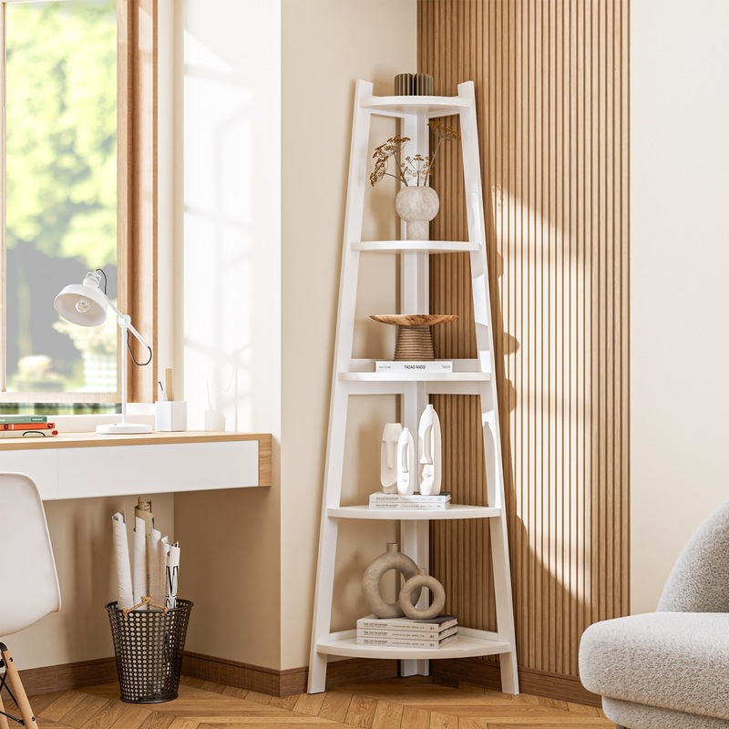 Buy Oikiture Corner Ladder Shelf 5 Tier Home Storage Display Stand ...