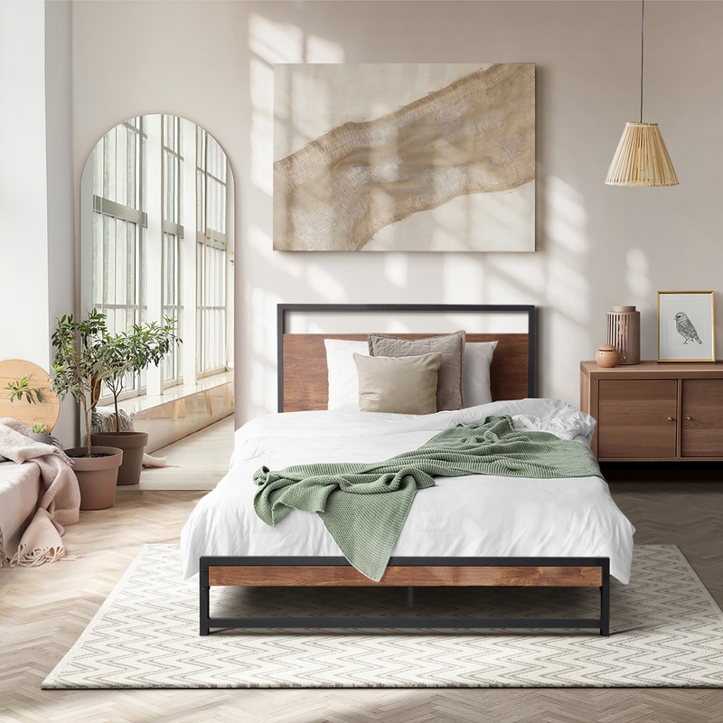 Buy Oikiture Bed Frame King Single Size Metal Frame Wood - MyDeal