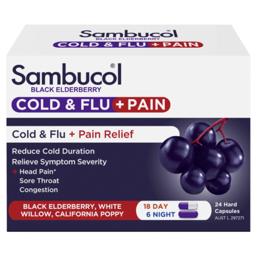 Buy Sambucol Cold & Flu + Pain Relief 24 Capsules - MyDeal Australia