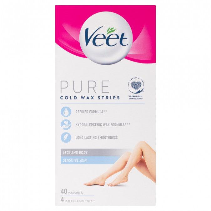 Buy Veet Pure Cold Wax Strips Legs & Body Sensitive Skin 40 Pack ...