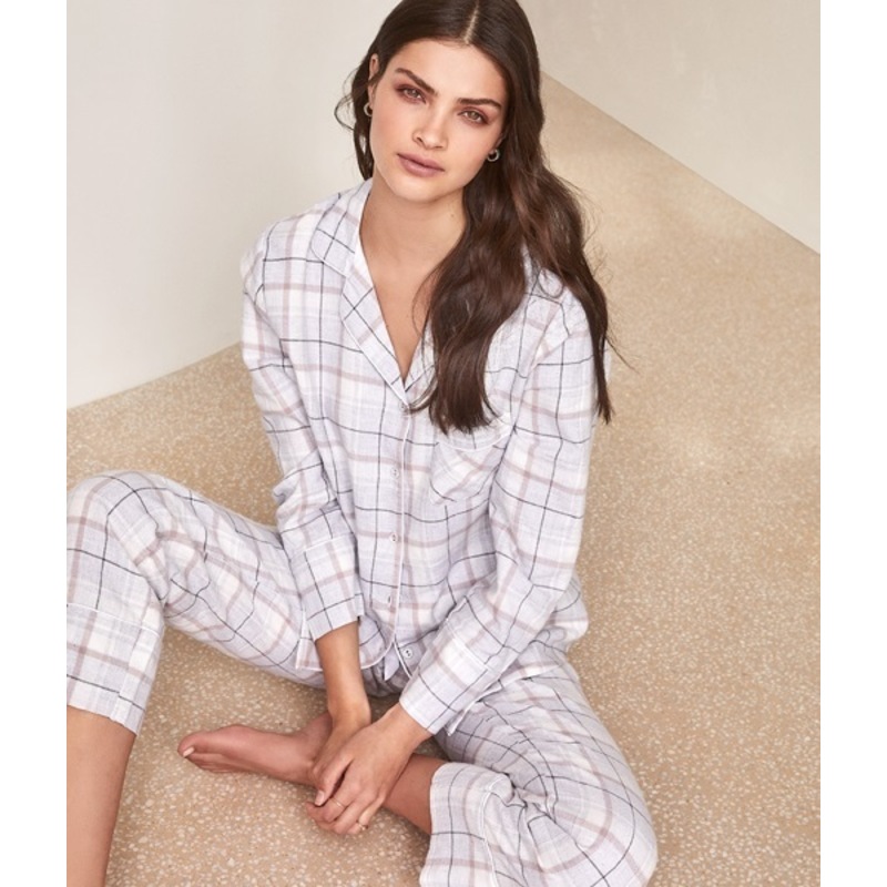 Buy Ladies Gingerlilly Grey Pink Check Cotton Long Pyjamas PJS Kim - MyDeal