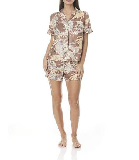 Buy Ladies Gingerlilly PJS Caramel Floral Silky Short Set Pyjamas Elsa ...