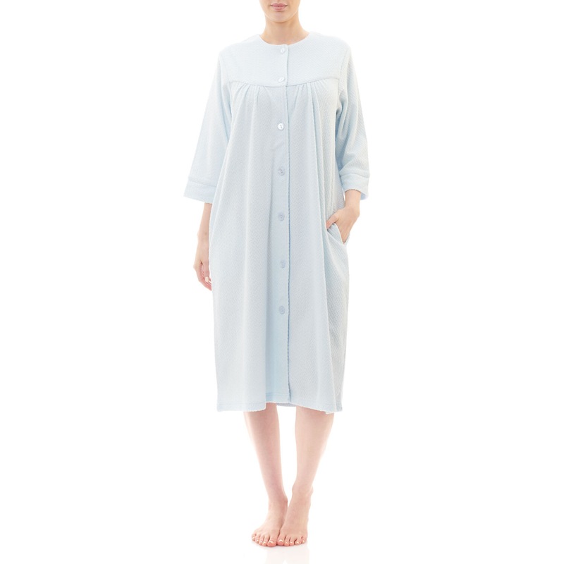 Buy Ladies Givoni Blue Button Up Cotton Towelling Dressing Gown Robe 3/ ...