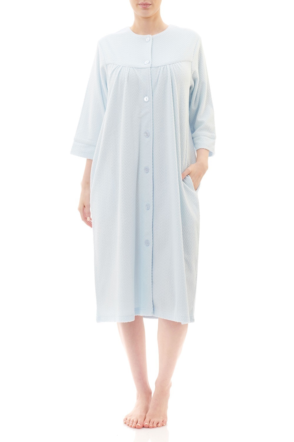 Buy Ladies Givoni Blue Button Up Towelling Dressing Gown Robe 3/4 ...