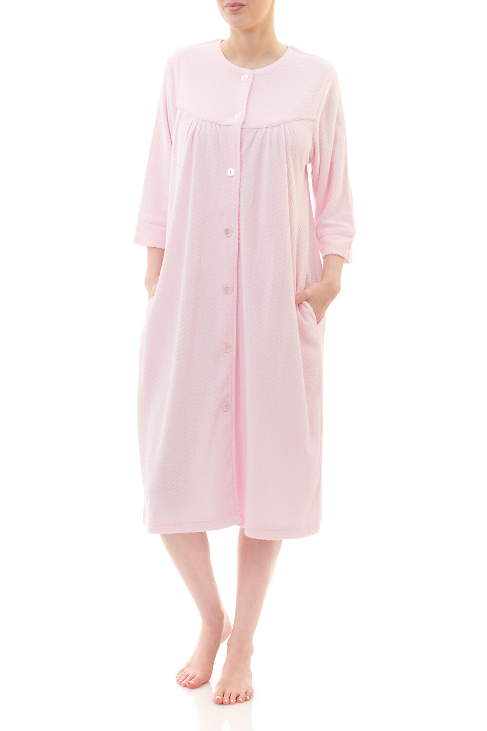 Buy Ladies Givoni Pink Button Up Cotton Towelling Dressing Gown Robe 3/ ...