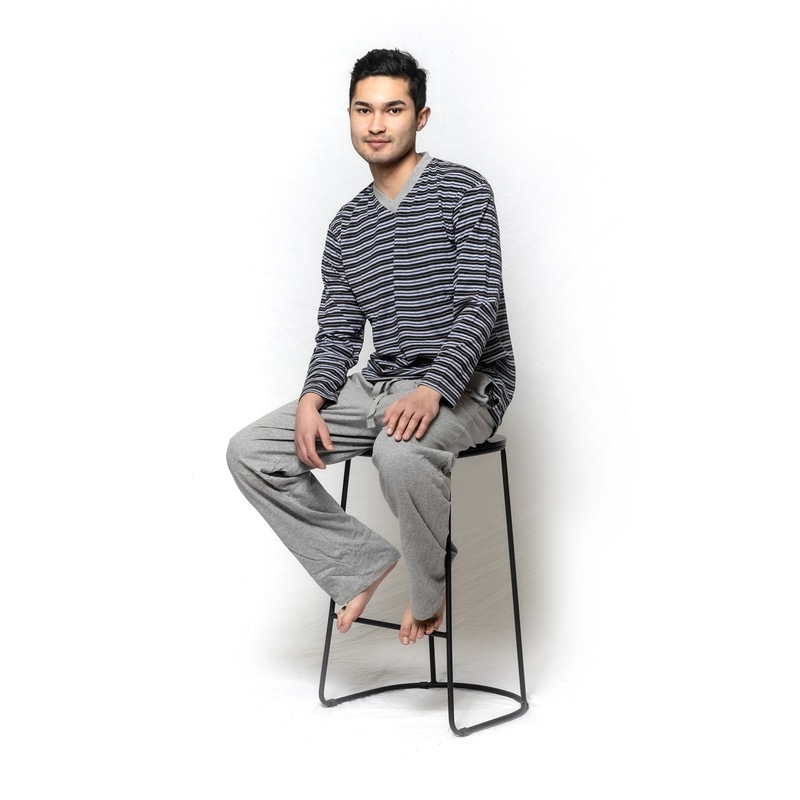 Buy Mens PJS Size S-XXL Pyjamas Pelaco Cotton Knit Long Set Grey Navy ...