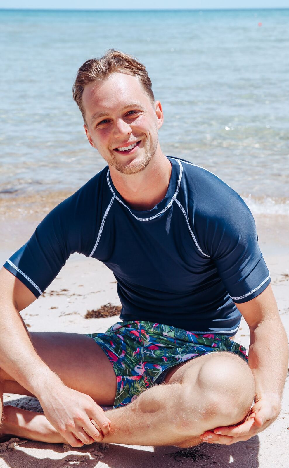 Buy Mens Plain Navy Blue Rash Top Short Sleeves Bathers - MyDeal Australia