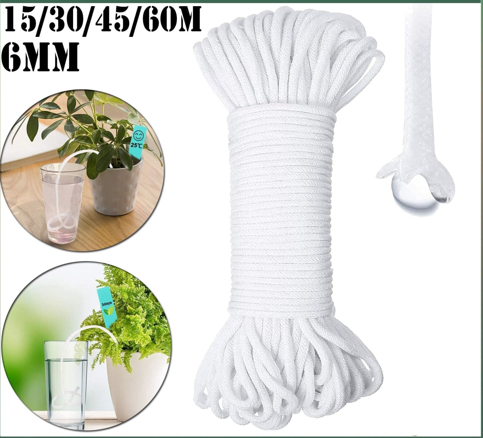 Buy 15-60M Self Watering Wick Cord Cotton Rope String Indoor Potted ...