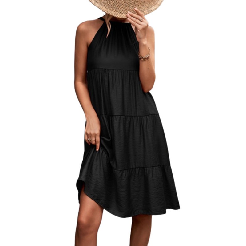 Buy Women's Summer Halter Neck Sleeveless Mini Dress - Black - MyDeal