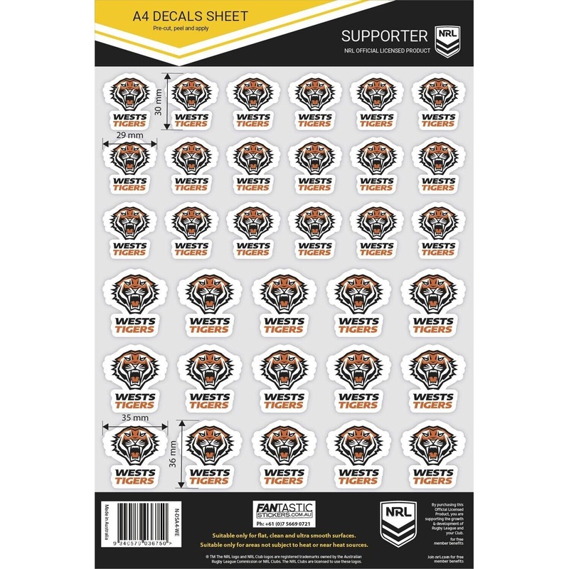 Buy NRL A4 Decal Sheet - West Tigers - Sticker - MyDeal