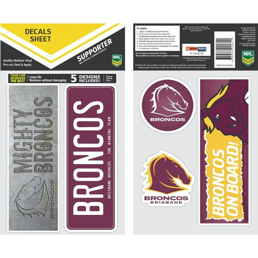 Buy NRL Bumper Decal Sheet Set - Brisbane Broncos - Team Logo Sticker ...